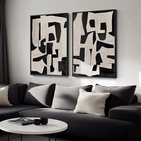 Large Framed Black And White Abstract Wall Art For Living