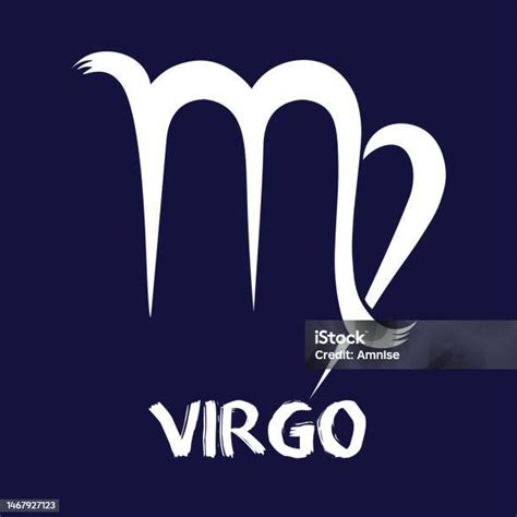 손으로 그린 조디악 표지판 파란색 배경에 흰색 처녀 자리 조디악 아이콘입니다 조디악의 점성술 상징 베다 점성술 0명에 대한 스톡