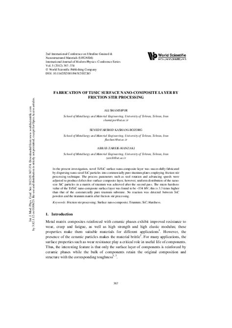 Pdf Fabrication Of Ti Sic Surface Nano Composite Layer By Friction Stir Processing