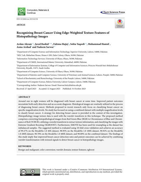 Pdf Recognizing Breast Cancer Using Edge Weighted Texture Features Of Histopathology Images