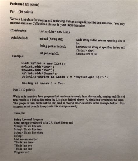 solved problem 3 20 points part 1 10 points writo a list