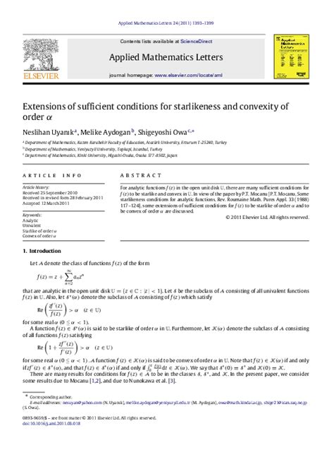 Pdf Extensions Of Sufficient Conditions For Starlikeness And