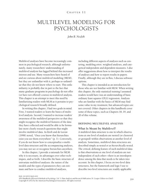 Pdf Multilevel Modeling For Psychologists