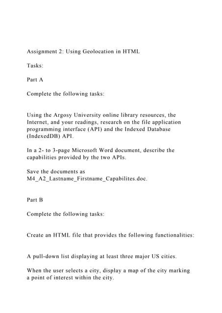 Assignment 2 Using Geolocation In Htmltaskspart Acdocx