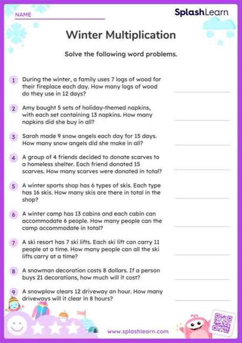 Multiply 2 Digit Numbers And 1 Digit Numbers Winter Word Problems