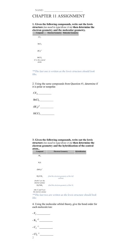 Solved Chapter 11 Assignment 1 Given The Following Compounds Write