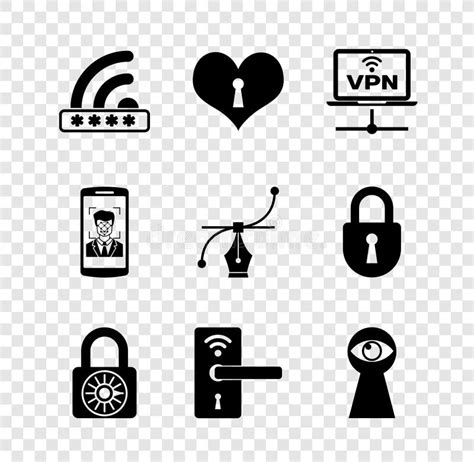 Set Wifi Locked Heart With Keyhole Vpn Computer Network Safe Combination Wheel Digital Door