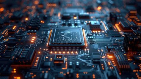 Abstract Circuit Board Design With Orange And White Elements Technology Aig53f Stock Image