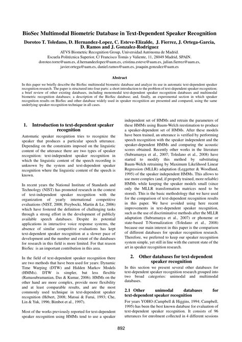PDF BioSec Multimodal Biometric Database In Text Dependent Speaker Recognition