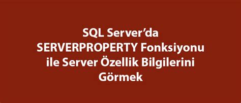 Sql Serverda Serverproperty Fonksiyonu Ile Server Özellik Bilgilerini Görmek Sql Server