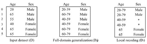 Example Dataset And Two Generalizations With Global And Local Recoding