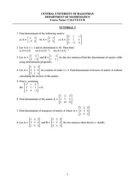 Tutorial 5 Matrices Determinant | PDF
