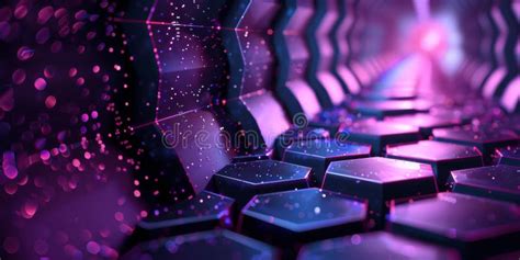 Futuristic Neon Hexagonal Tunnel With Bright Pink And Purple Lights A