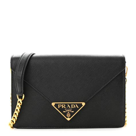 Prada Saffiano Lux Metal Triangle Logo Mini Envelope Chain Shoulder Bag