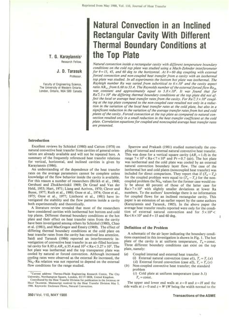 Pdf Natural Convection In An Inclined Rectangular Cavity With