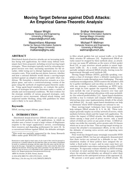 Pdf Moving Target Defense Against Ddos Attacks An Empirical Game Theoretic Analysis