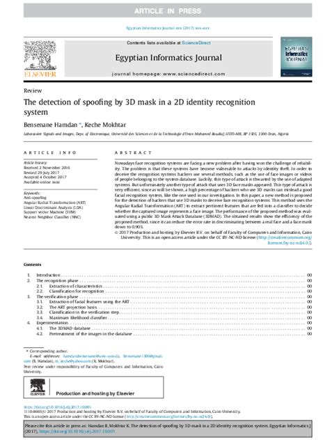 pdf the detection of spoofing by 3d mask in a 2d identity recognition