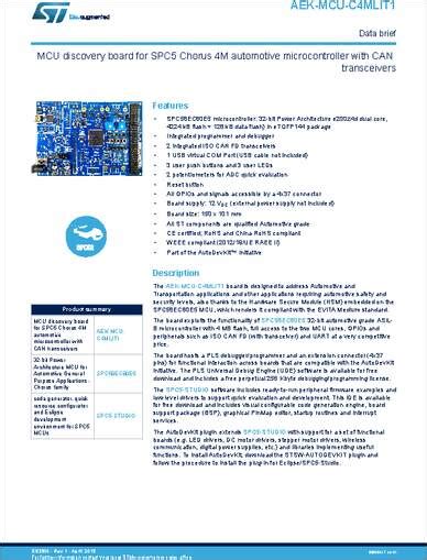 Aek Mcu C4mlit1 Datasheet Stmicroelectronics Aek Sns 2tofm1 Includes Two Time Of Flight