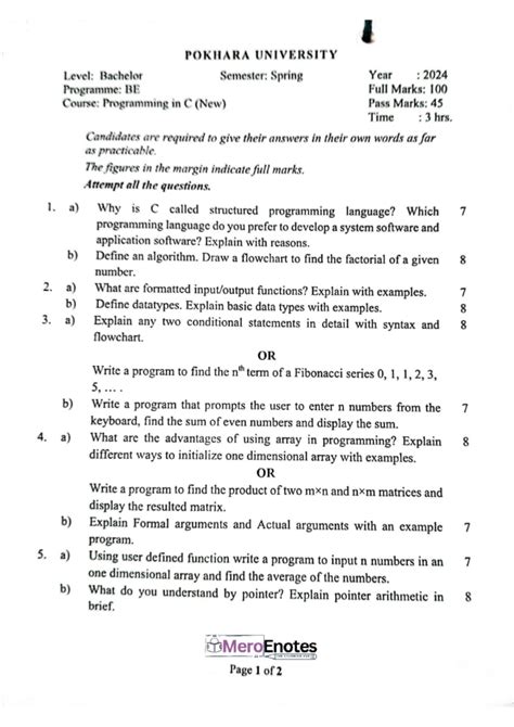 Pu Be Computer Programming In C Question Paper 1st Semester Mero Enotes