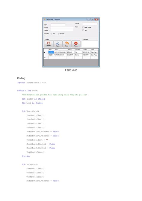 penggunaan radio button dan checkbox dalam