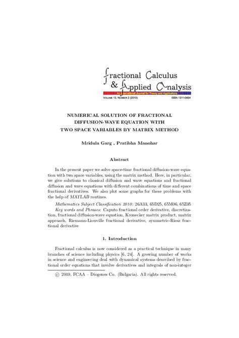 Pdf Numerical Solution Of Fractional Diffusion Wave Equation Based On Fractional Multistep