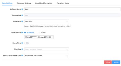 Date Field Ninja Tables Data Type