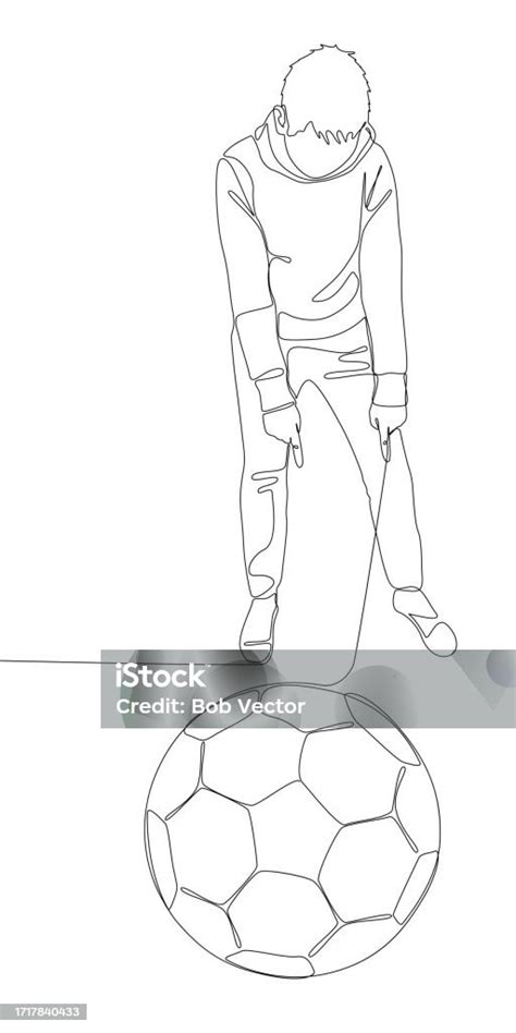 축구 공을 손가락으로 가리키는 남자의 연속 라인 가는 선 그림 벡터 개념입니다 등고선 그리기 창의적인 아이디어 Championship에 대한 스톡 벡터 아트 및 기타 이미지