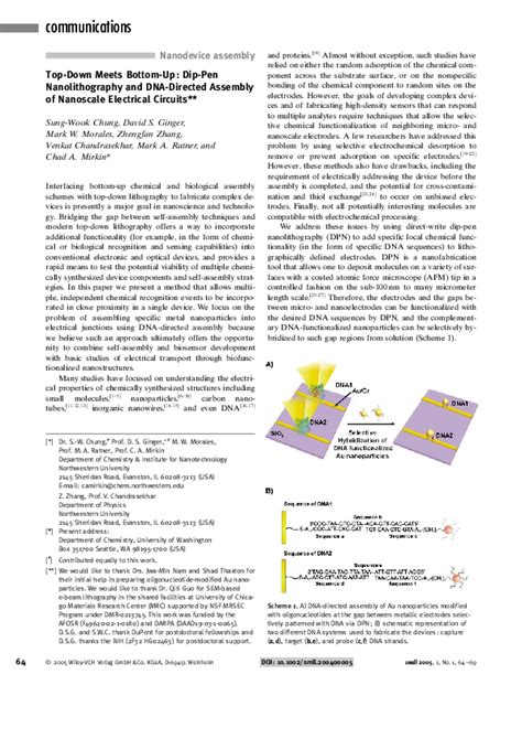 Pdf Top Down Meets Bottom Up Dip Pen Nanolithography And Dna