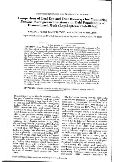 Pdf Comparison Of Leaf Dip And Diet Bioassays For Monitoring Bacillus