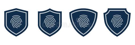 Fingerprint Shield Icons Cybersecurity Protection Badge Set With Biometric Fingerprint Symbol