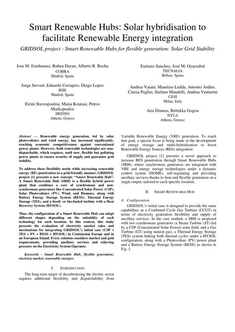 Pdf Smart Renewable Hubs Solar Hybridisation To Facilitate Renewable
