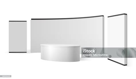 화이트 전시회 스탠드 빈 무역 박람회 부스 홍보 디스플레이 이벤트 패널 벡터 3d 격리 템플릿 제어판에 대한 스톡 벡터 아트 및 기타 이미지 Istock