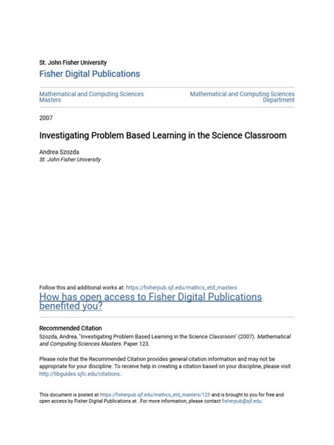 Investigating Problem Based Learning In The Science Classroom Pdf