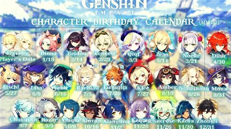 genshin birthday calendar preschool calendar printable