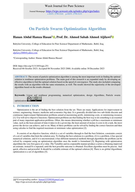 Pdf On Particle Swarm Optimization Algorithm