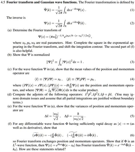 solved 4 5 fourier transform and gaussian wave functions the fourier