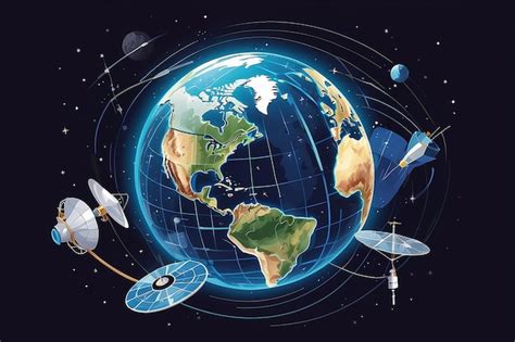 illustration vector graphic of the satellite is transmitting signals to