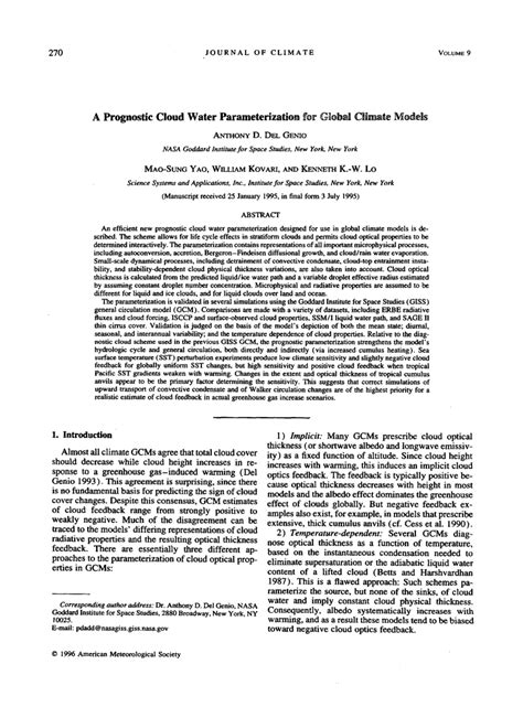 Pdf A Prognostic Cloud Water Parameterization For Global Climate Models