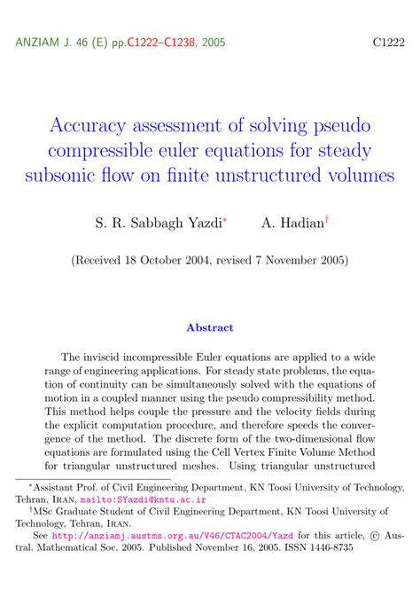 Pdf Accuracy Assessment Of Solving Pseudo Compressible Euler