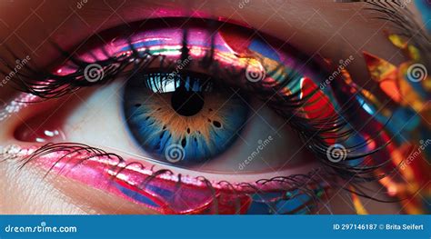 An Eye With Chromatic Aberration Close Up In The Style Of A Make Up