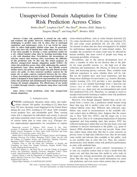 Pdf Unsupervised Domain Adaptation For Crime Risk Prediction Across Cities