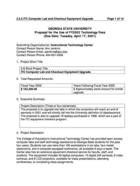 fillable online proposal for the use of fy2002 technology fees fax