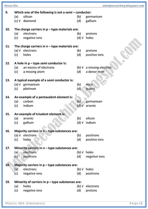 Adamjee Coaching Electronics MCQs Physics Th