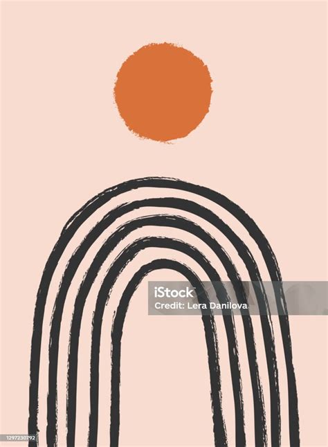 기하학적 균형 모양 무지개와 태양과 추상적 인 현대 미학 배경 보호 벽 장식 미드 센추리 모던 미니멀리스트 아트 프린트 유기 적인 모양 블랙과 골드 색상 게이트에 대한 스톡