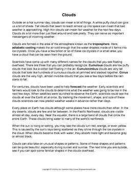 Reading Comprehension Practice Passage Clouds Comprehension Practice Reading Comprehension