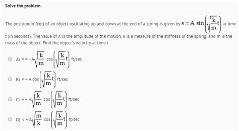 solved the position in feet of an object oscillating up and