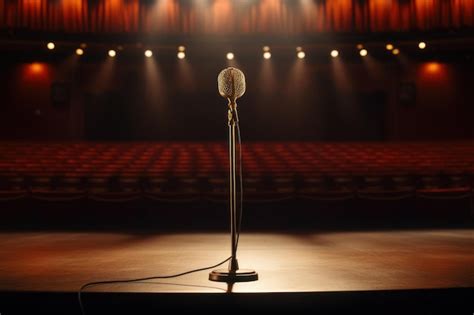 Microphone On Wooden Table Premium Ai Generated Image