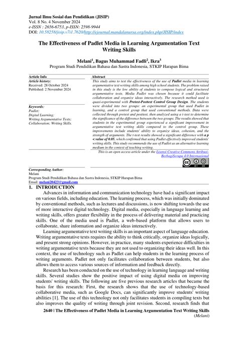 Pdf The Effectiveness Of Padlet Media In Learning Argumentation Text Writing Skills