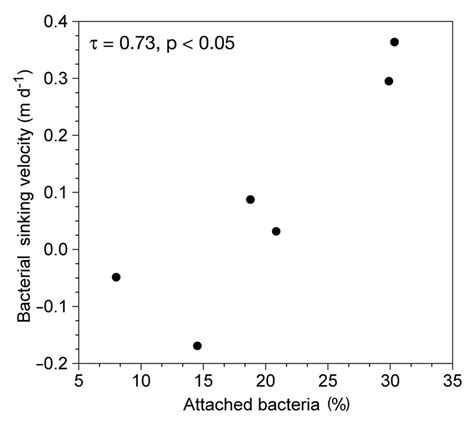 Correlation Between Bacterial Sinking Velocity And Percentage Of