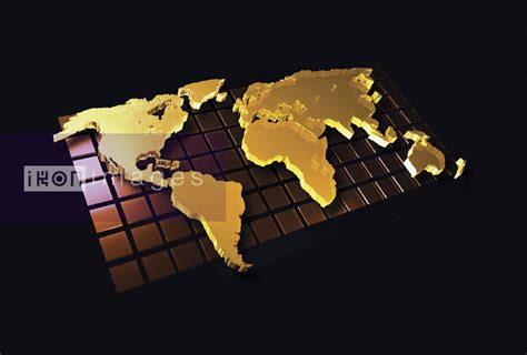 Stock Illustration Of Three Dimensional World Map On Square Grid Ikon
